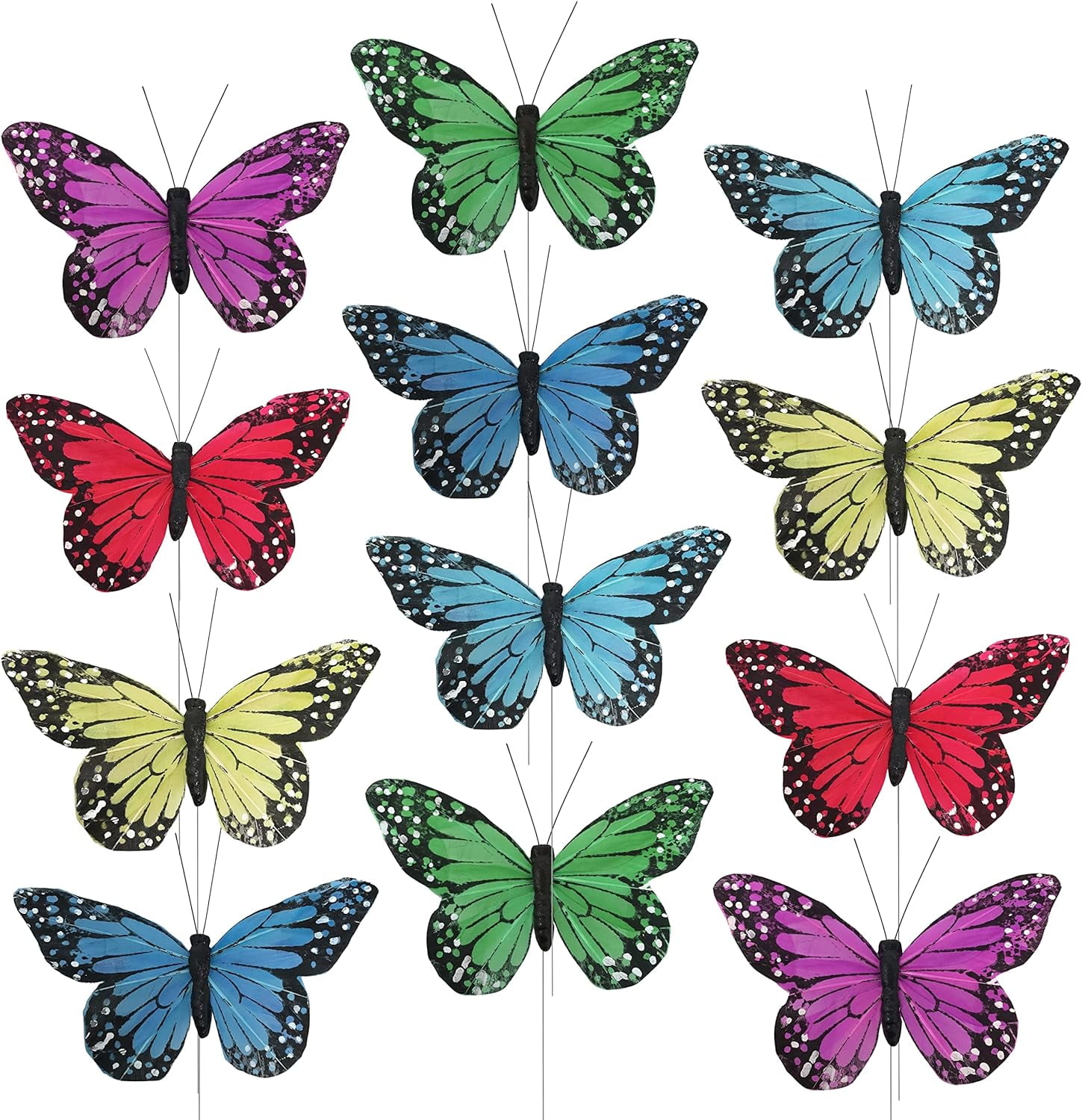 ks – Set of 12 - Vibrant Assorted lors - Craft Butterflies on Wire ...