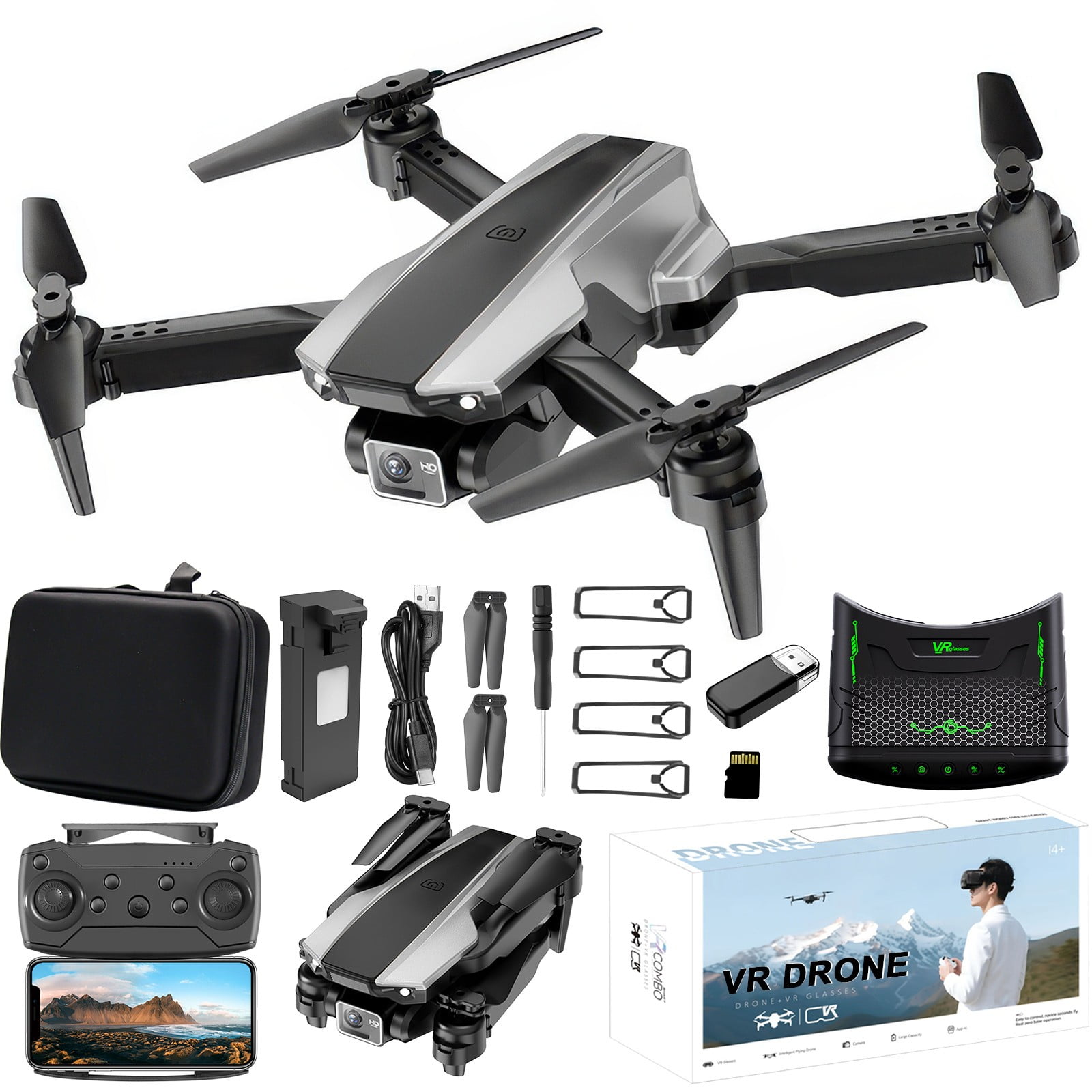 kttectoa Drones Gifts FPV Drone with VR Glasses Drones 2.4G RC ...