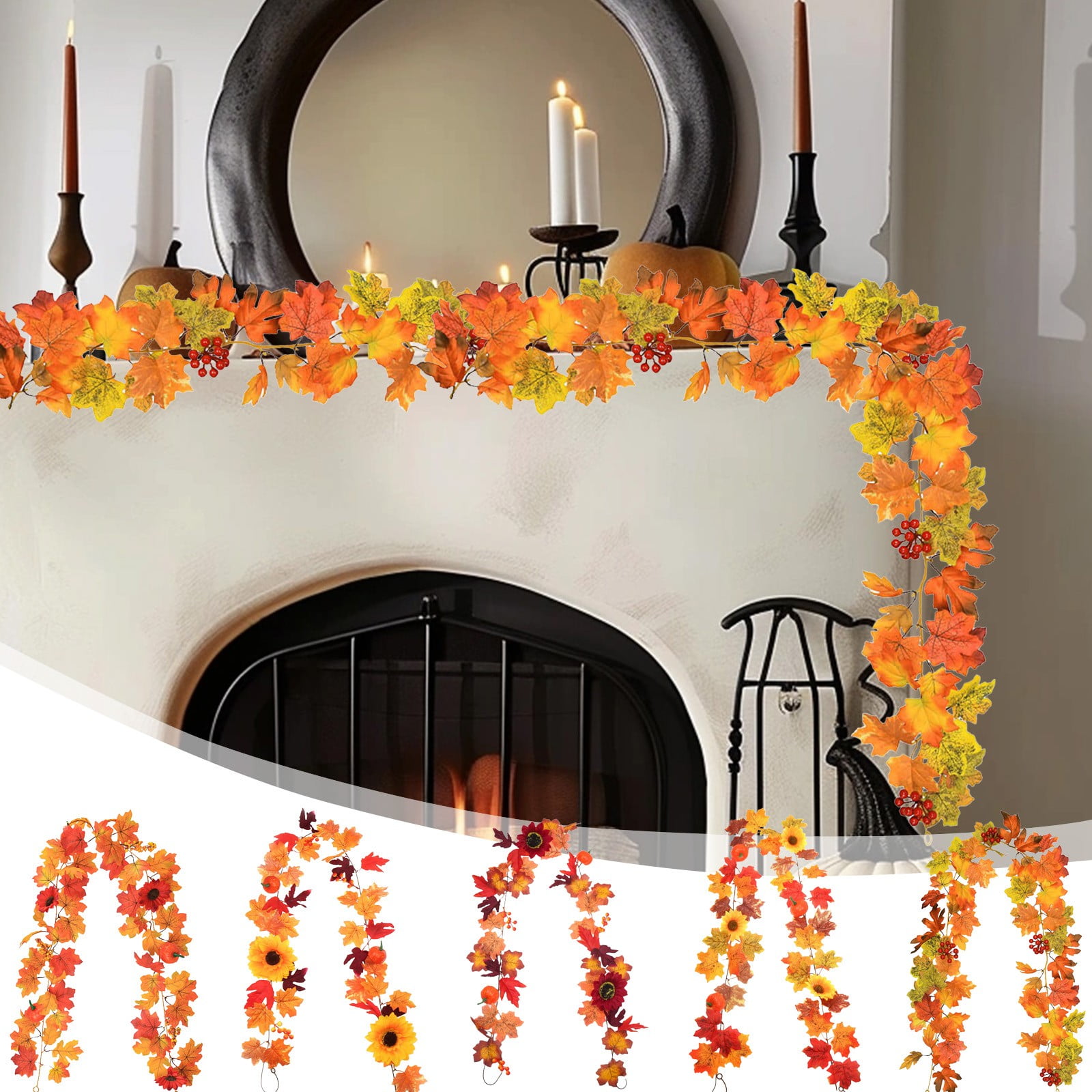 kttectoa Halloween Fake Maple Leaf Vines Autumns Decoration Artificial ...