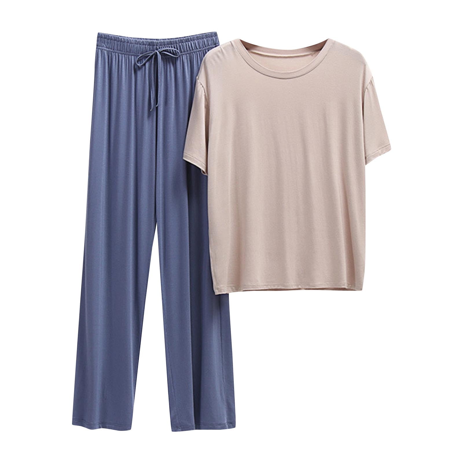 kttectoa Soft Hang Down Pajamas Outfits Womens Pajamas Solid Round Neck ...
