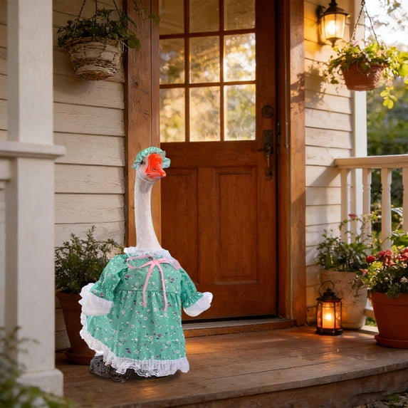 kttectoa Spring Porch Goose Outfit Ditsy Printed Dress with Hat Porch ...