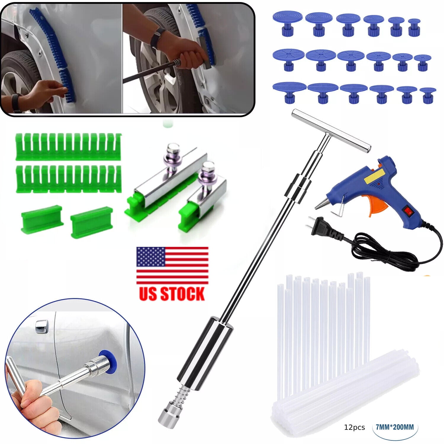 kuabohui 43PCS Paintless Car Body Dent Puller Repair Tool Dint Hail ...