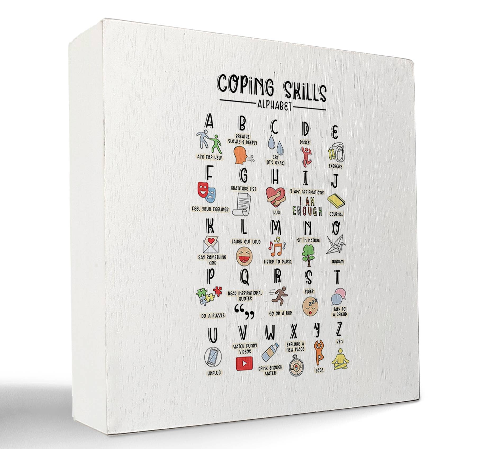 kunlisa Coping Skills Alphabet for Kids Mental Health Wooden Box Sign ...