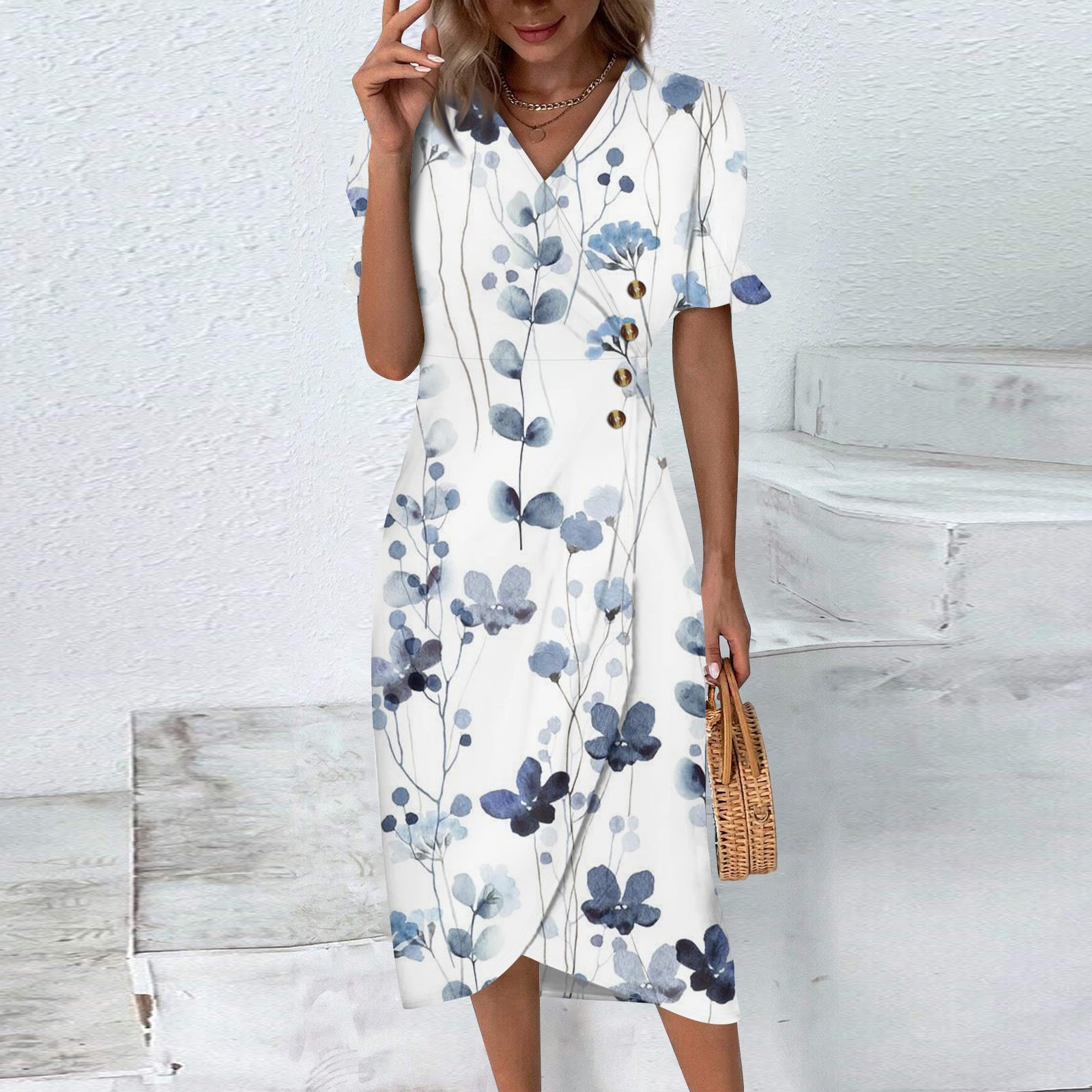 kytmyeq Beach Dresses For Women Spring Summer Elegant Wrap V Neck ...