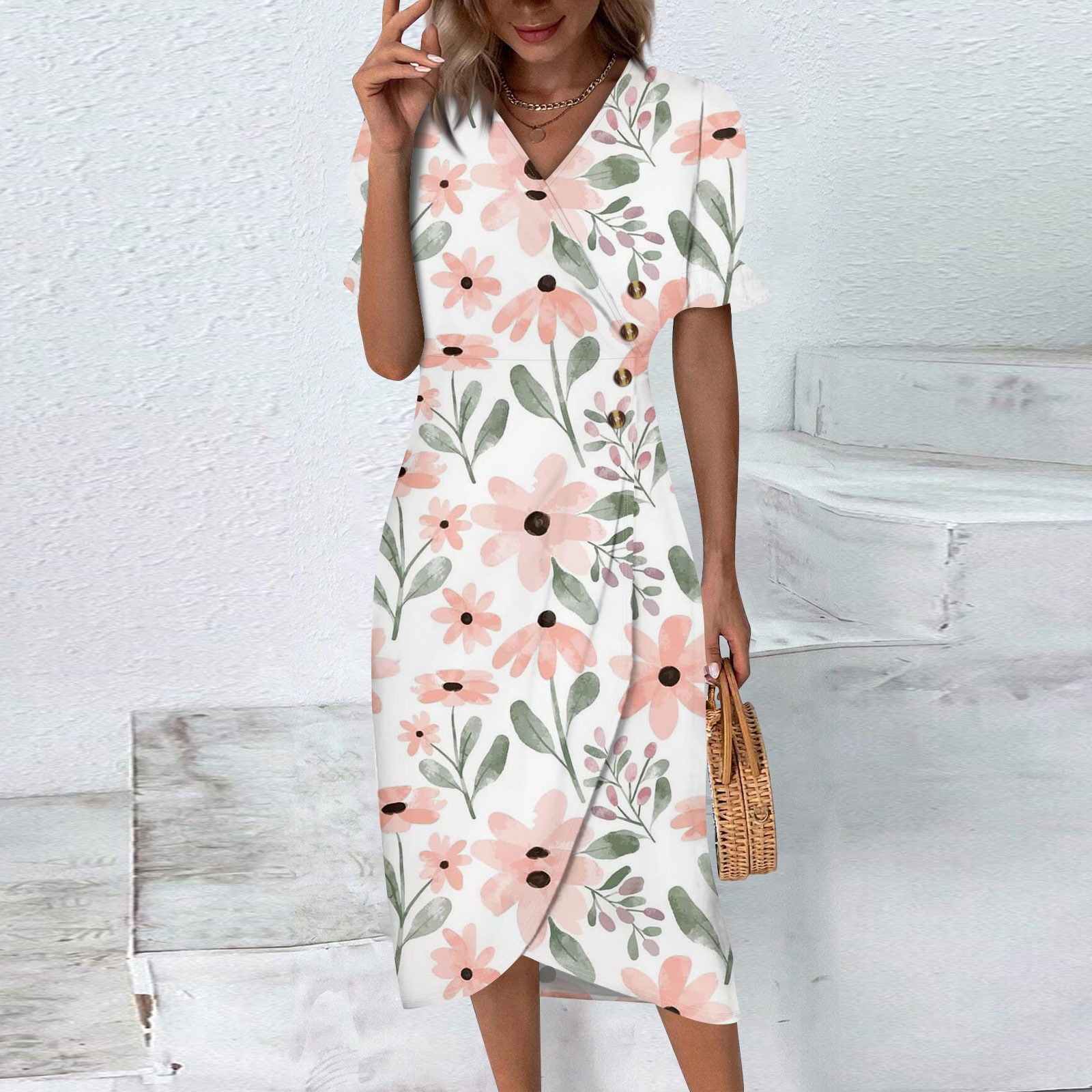 kytmyeq Beach Dresses For Women Spring Summer Elegant Wrap V Neck ...