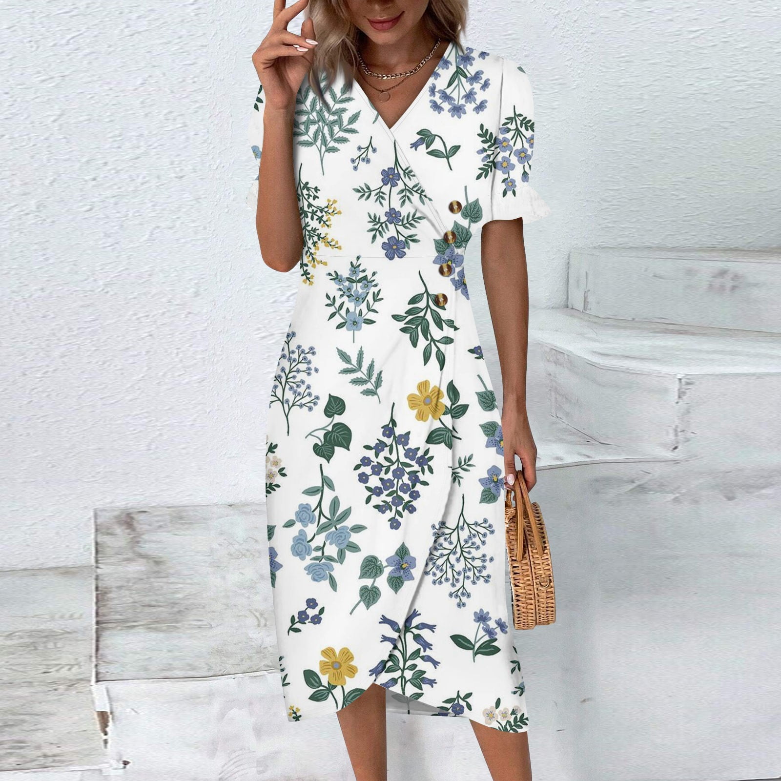 kytmyeq Beach Dresses For Women Spring Summer Elegant Wrap V Neck ...