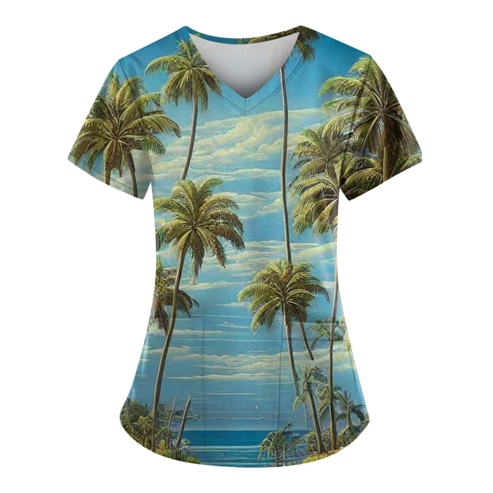 kytmyeq Hawaiian Top For Women Fashion Printed Short Sleeve V Neck ...