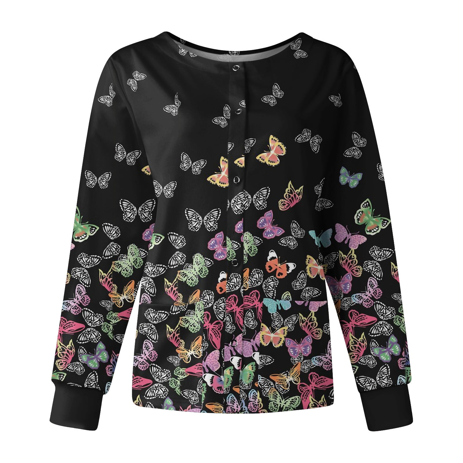 kytmyeq Women Long Sleeve Pattern Tops Pocket Working Stand-up Collar ...