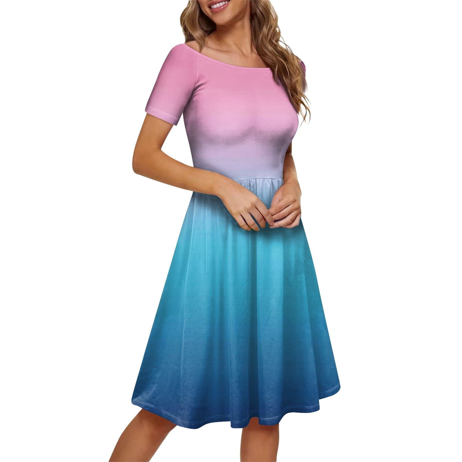 kytmyeq Women's Dress Short Sleeve Raglan Round Neck Large Neck Off ...