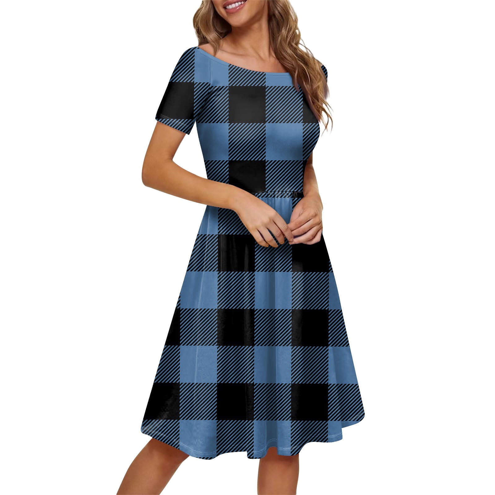 kytmyeq Women's Dress Short Sleeve Raglan Round Neck Large Neck Off ...