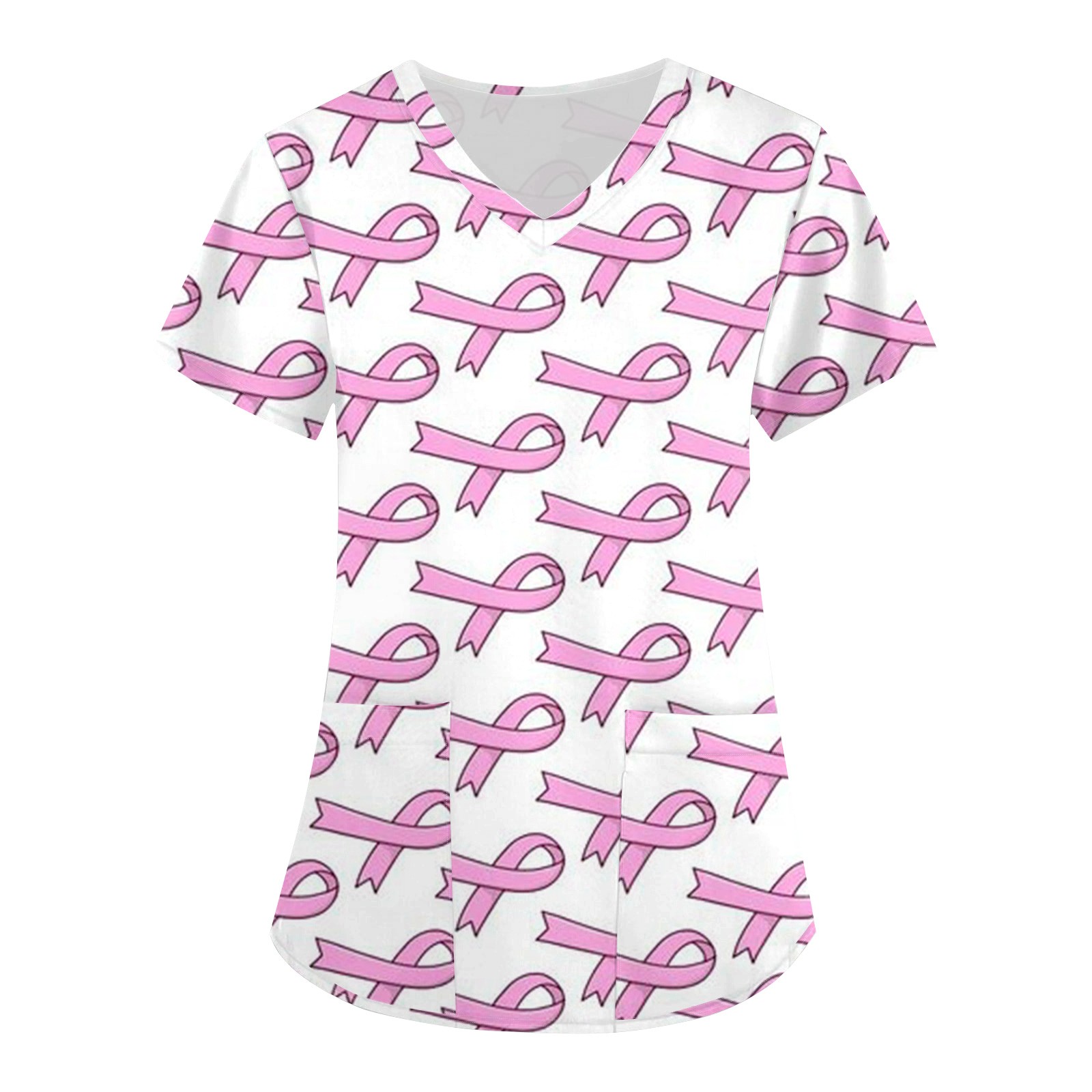 kytmyeq Women's Short Sleeve Breast Printed V-neck Pocket Uniform Upper ...