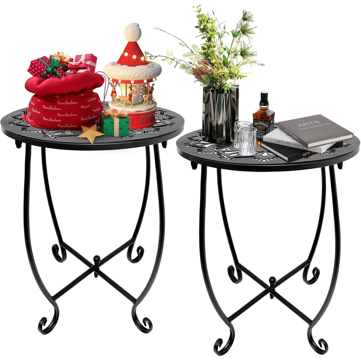 l 2 Pack Outdoor Side Tables, 14" Round Patio Side Table, Weather ...