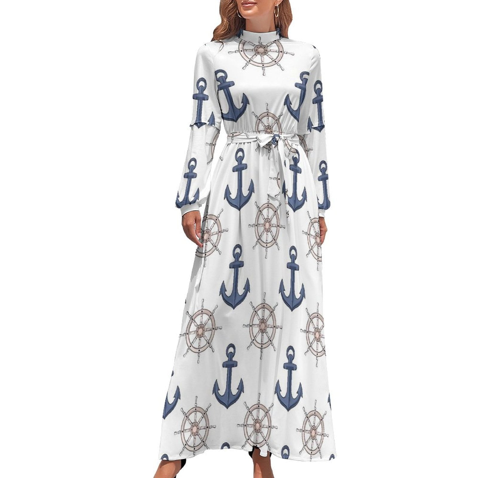 l Anchor Dress Streetwear Bohemia Dresses Womens Long-Sleeve High Waist ...