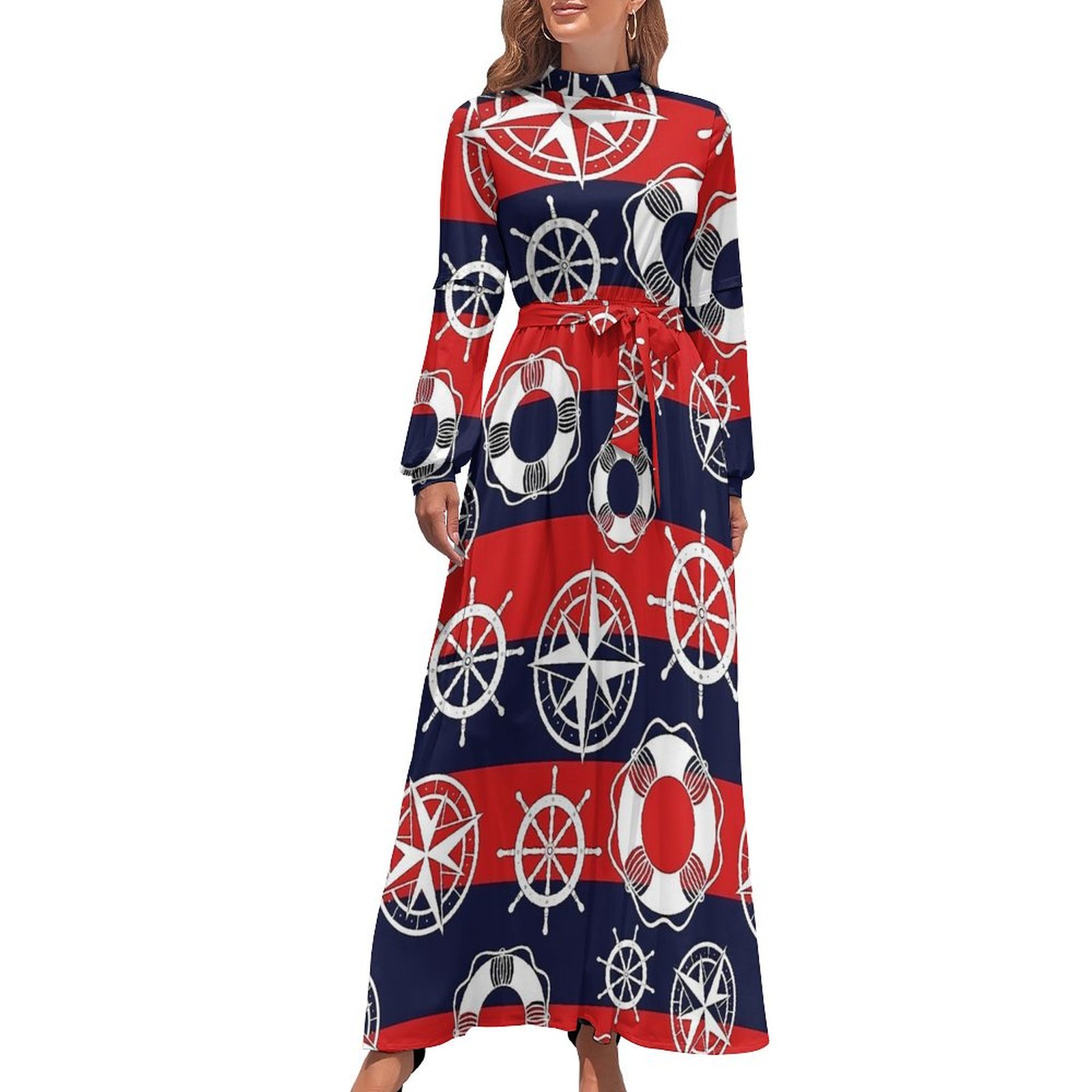 l Anchor Dress Streetwear Bohemia Dresses Womens Long-Sleeve High Waist ...