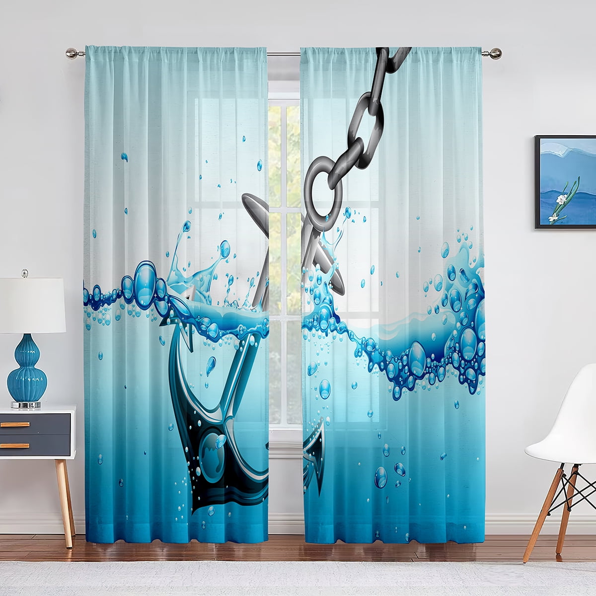 l Anchor Rustic Grey Wooden Sheer Window Curtains Bedroom Modern ...