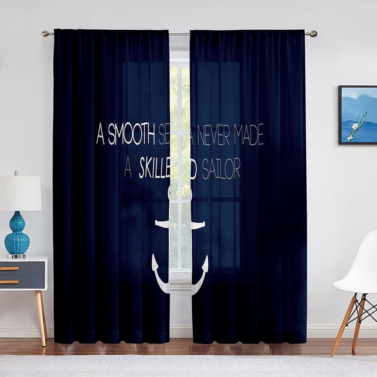 l Anchor Rustic Grey Wooden Sheer Window Curtains Bedroom Modern ...