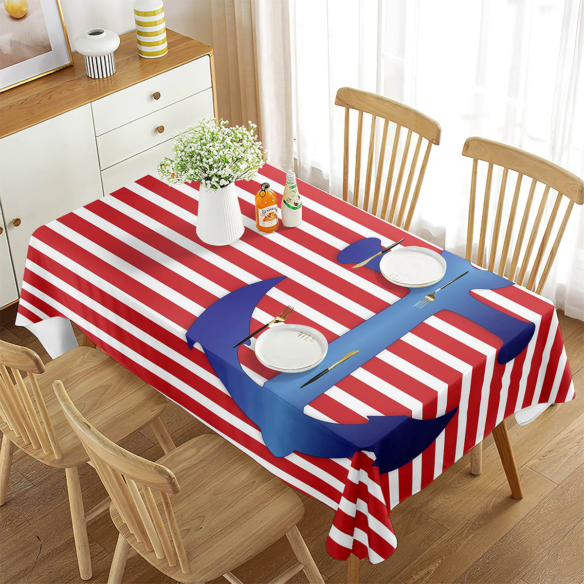 l Anchor Tablecloth Rectangular Sea Theme r Living Room Dining Kitchen ...