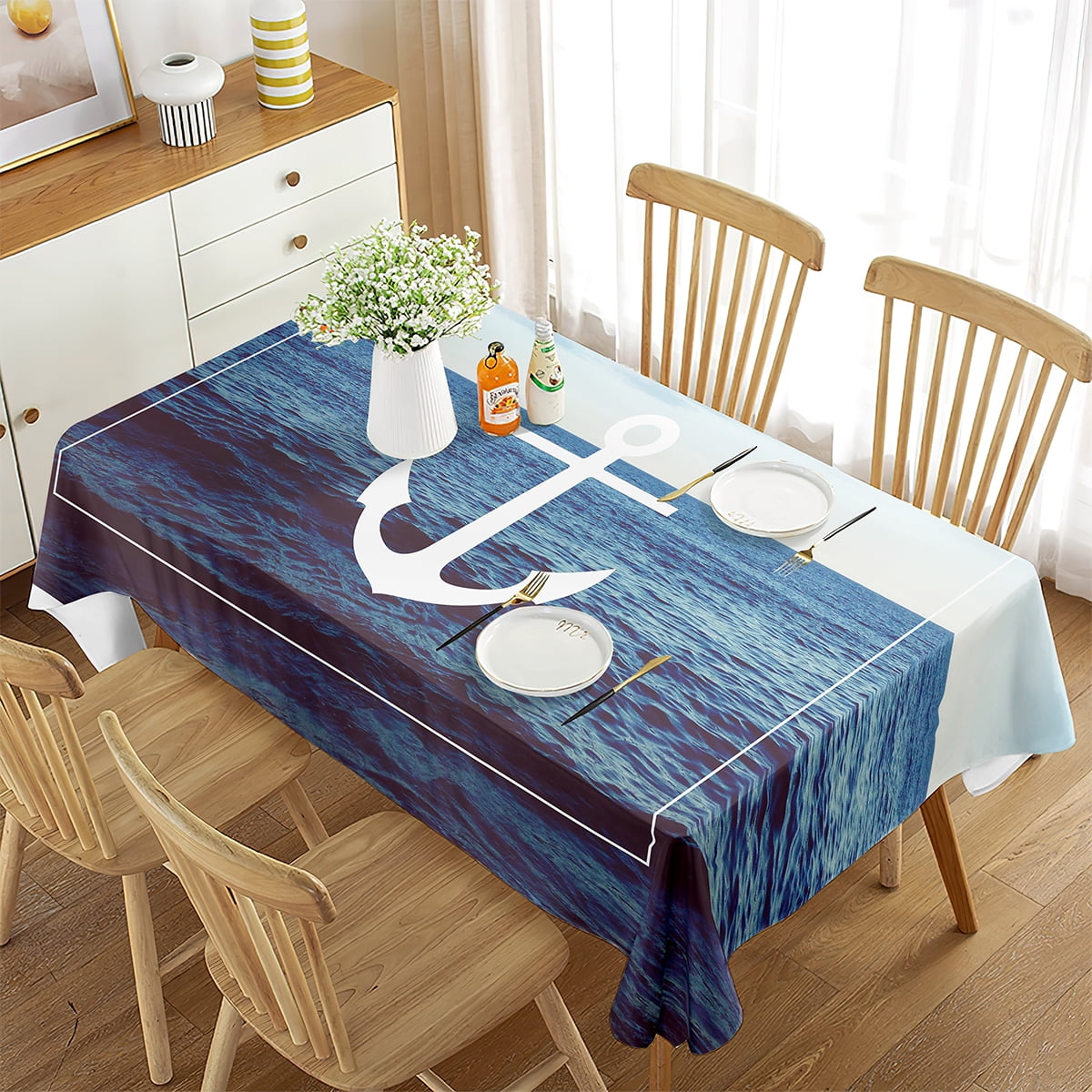 l Anchor Tablecloth Rectangular Sea Theme r Living Room Dining Kitchen ...