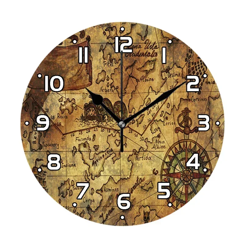 l Ancient Pirate Treasure Map Wall Clock Living Room Old Caribbean Sea ...