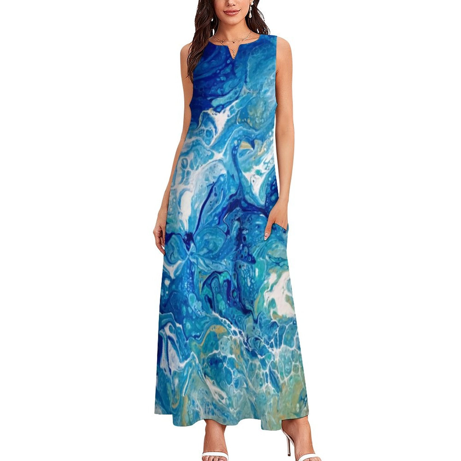 l Beach Dress Summer Seaside Ocean Pirnt Street Style Bohemia Long ...