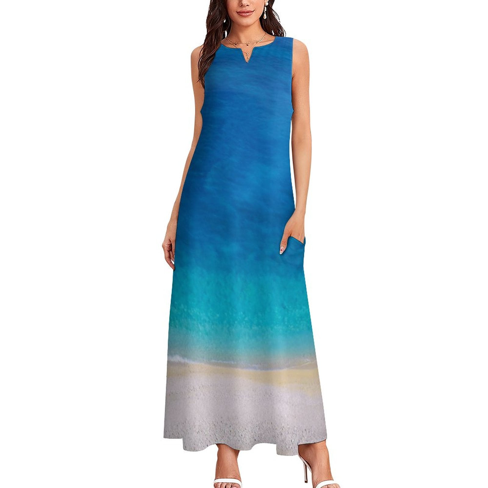 l Beach Dress Summer Seaside Ocean Pirnt Street Style Bohemia Long ...
