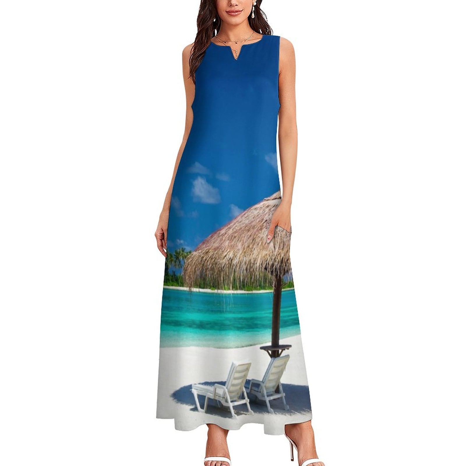 l Beach Dress Summer Seaside Ocean Pirnt Street Style Bohemia Long ...