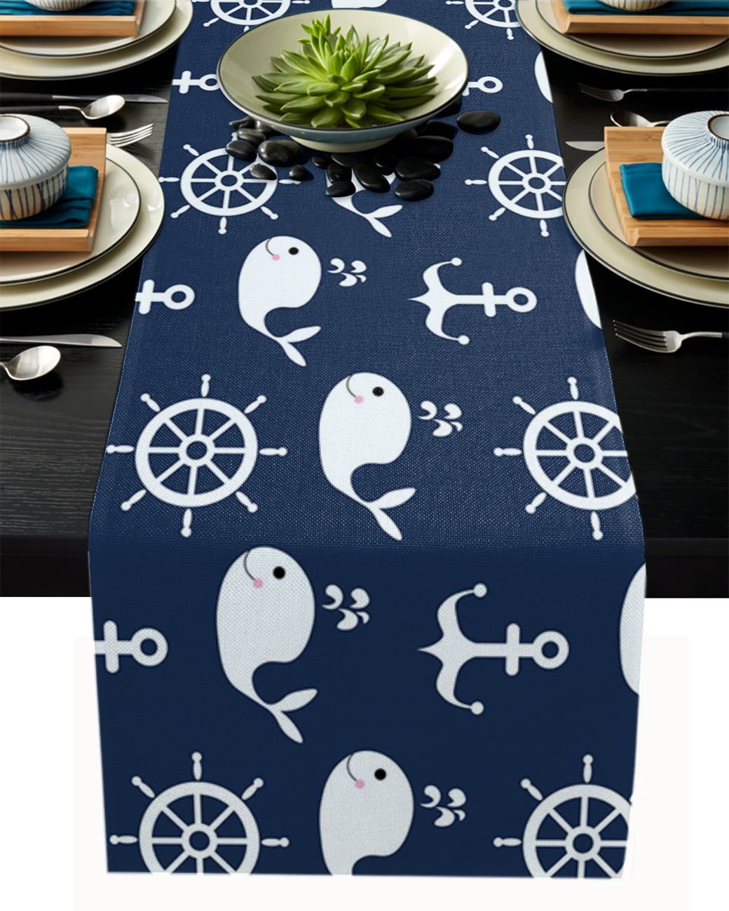 l Blue Anchor Rudder Boat Lighthouse Table Runner Wedding Party r Table ...