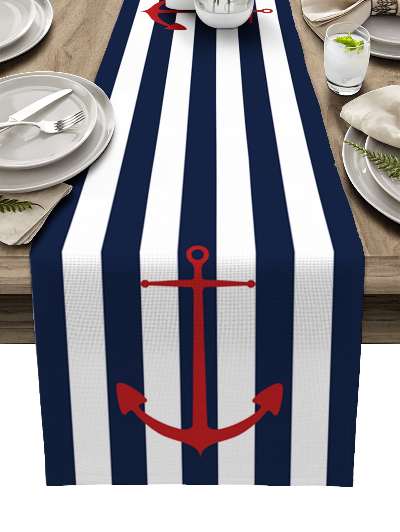 l Blue Anchor Rudder Boat Lighthouse Table Runner Wedding Party r Table ...