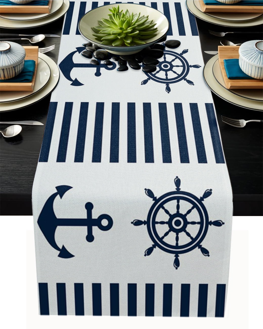 l Blue Anchor Rudder Boat Lighthouse Table Runner Wedding Party r Table ...
