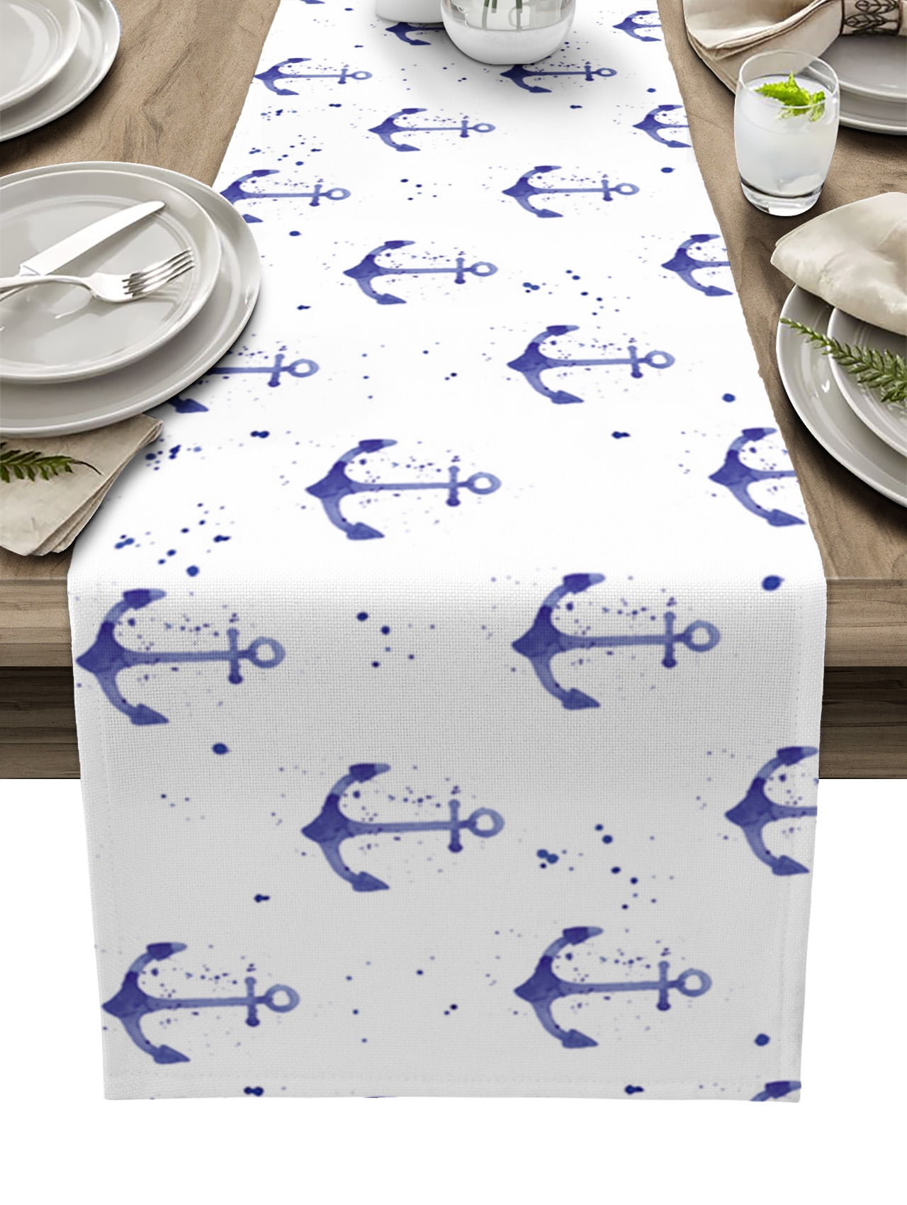 l Blue Anchor Rudder Boat Lighthouse Table Runner Wedding Party r Table ...