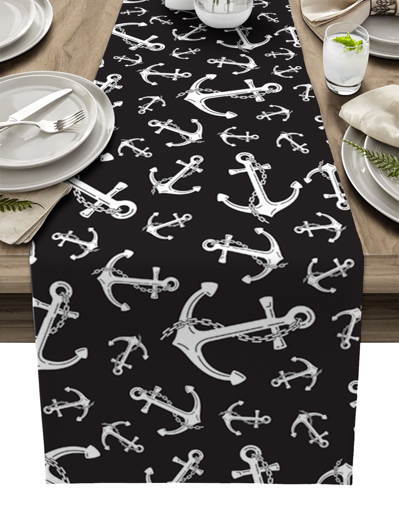 l Blue Anchor Rudder Boat Lighthouse Table Runner Wedding Party r Table ...