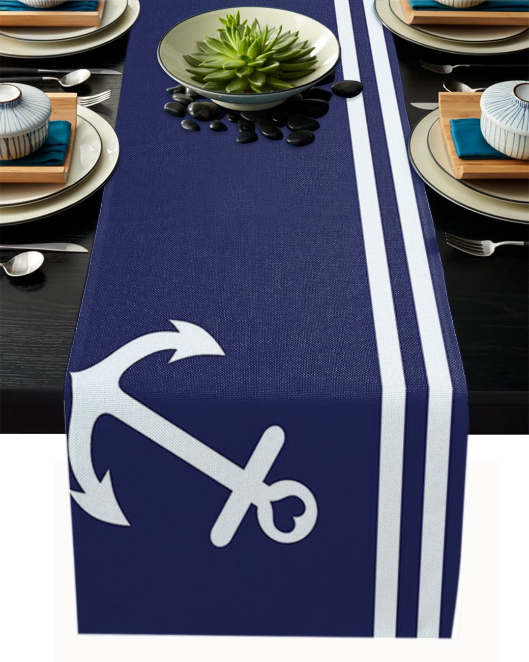 l Blue Anchor Rudder Boat Lighthouse Table Runner Wedding Party r Table ...