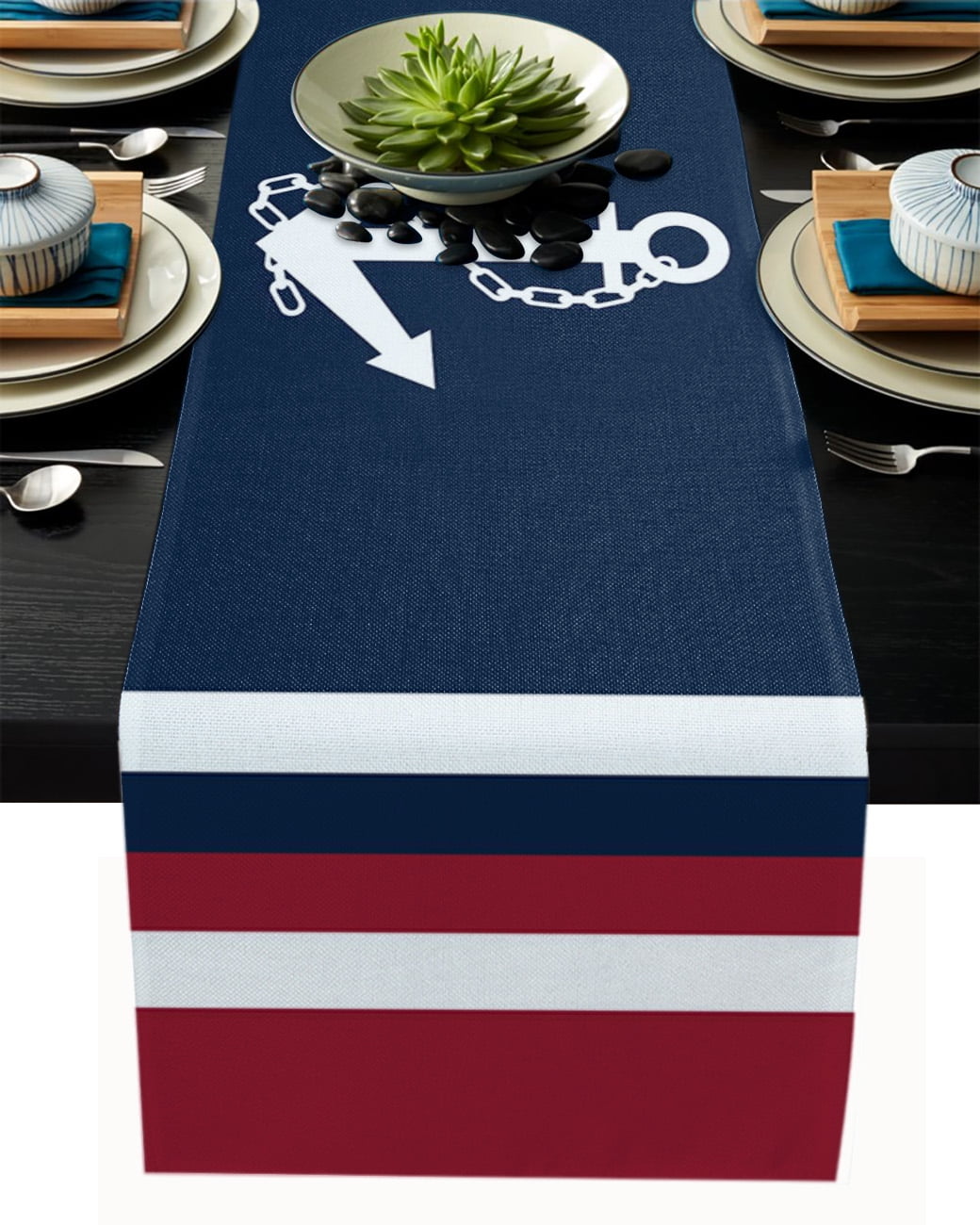 l Blue Anchor Rudder Boat Lighthouse Table Runner Wedding Party r Table ...