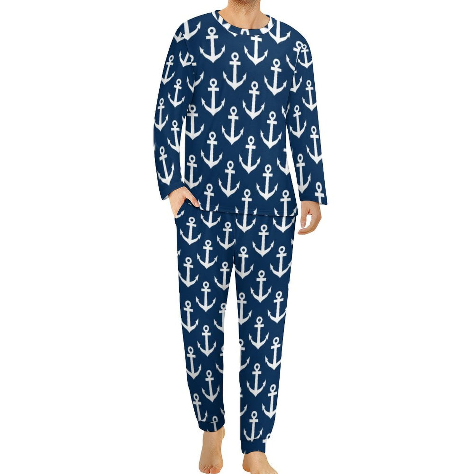 l Design Pajamas Autumn Vertical Navy Blue Stripes Night Sleepwear Men ...