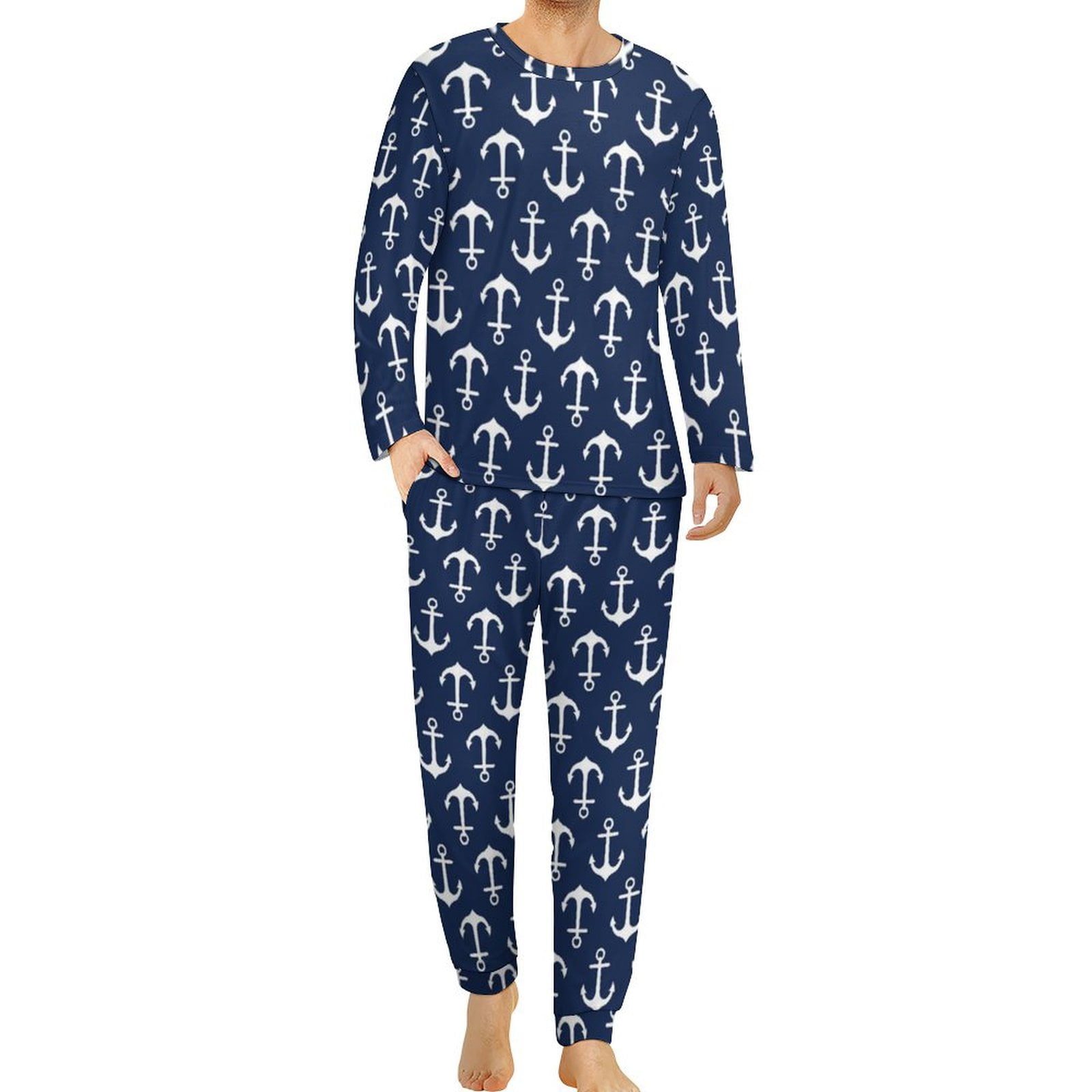 l Design Pajamas Autumn Vertical Navy Blue Stripes Night Sleepwear Men ...