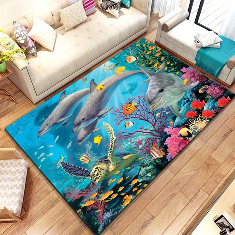 l Dolphin Carpet Ocean Animal Rug for Bedside Living Room Backyard Sofa ...