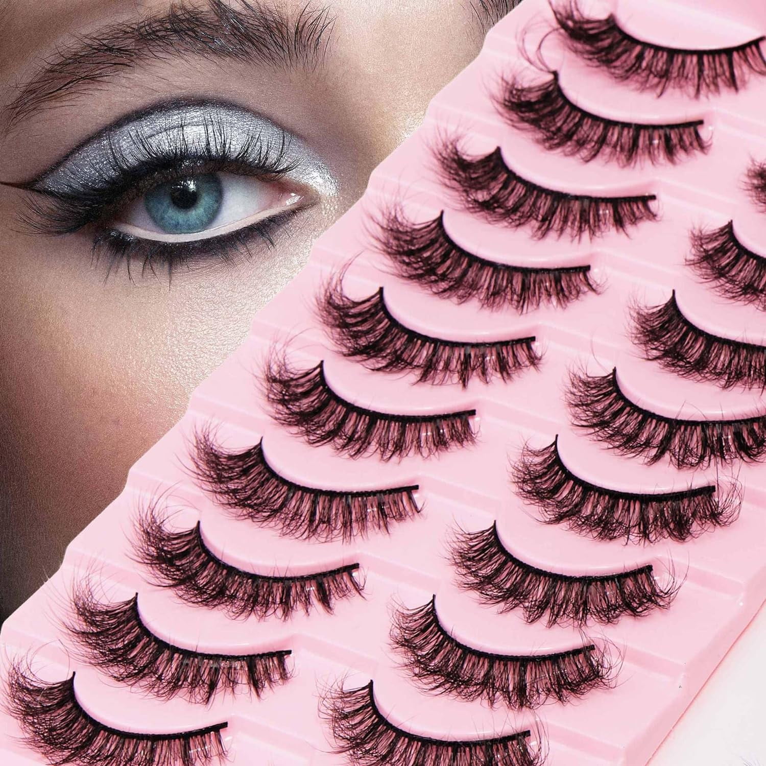 l False Eyelashes, 8D Mink Lashes Natural Look Fluffy Cat Eye Wispy ...