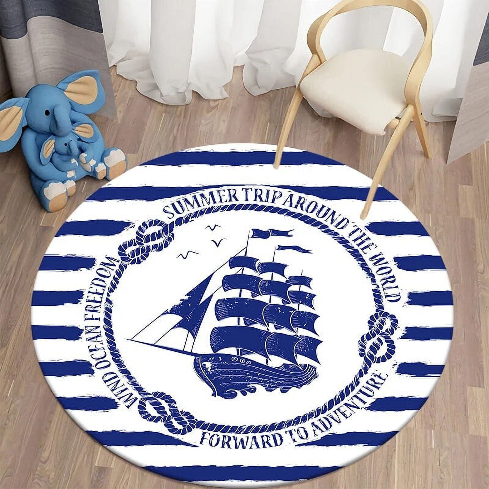l Navy Blue Round Carpet Living Room Bedroom Children's Rugs Soft ...