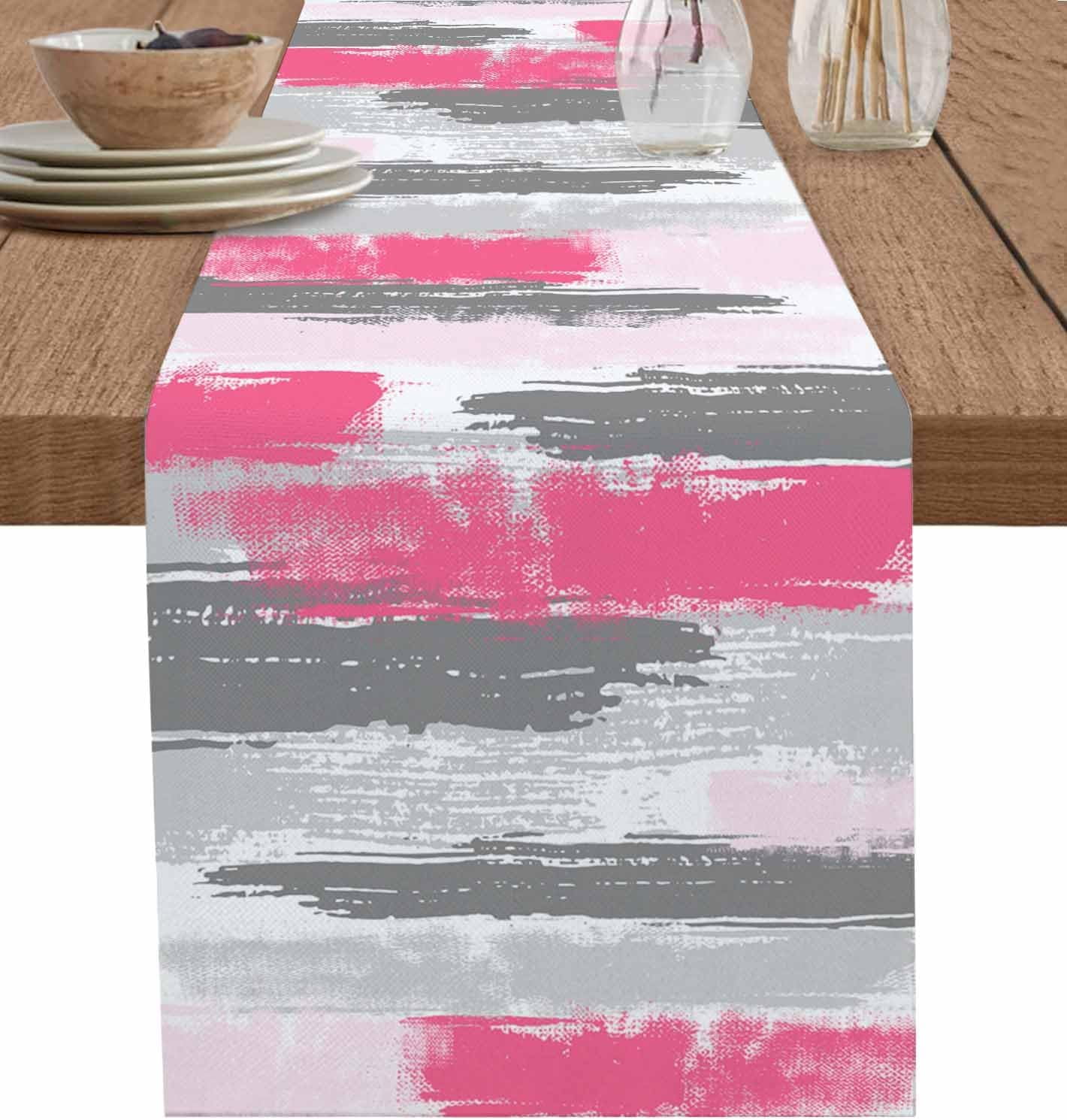 l Ocean Theme Linen Table Runners Coastal Conch Star Wood Grain Dining ...