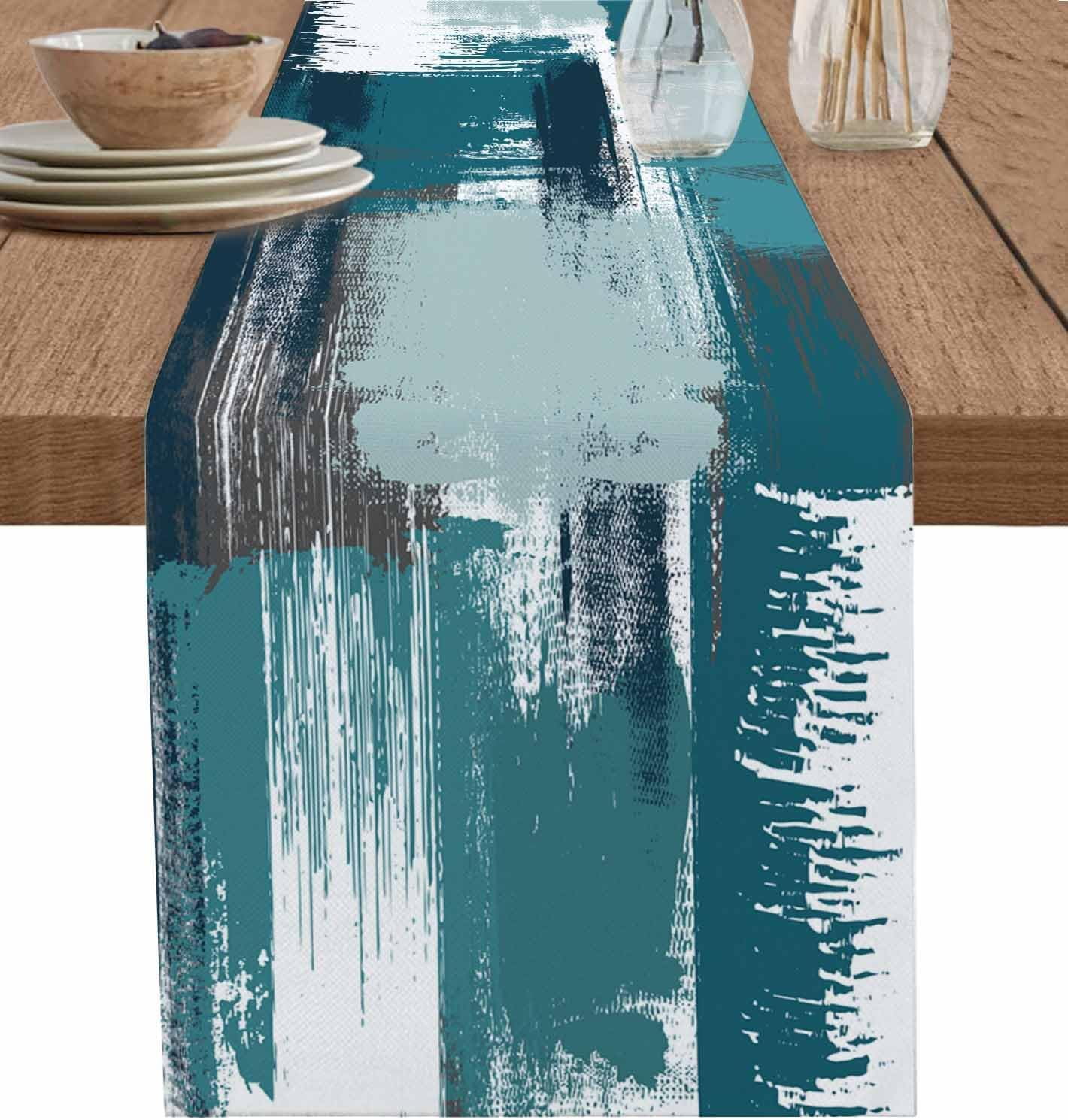 l Ocean Theme Linen Table Runners Coastal Conch Star Wood Grain Dining Table r Holiday Wedding ...