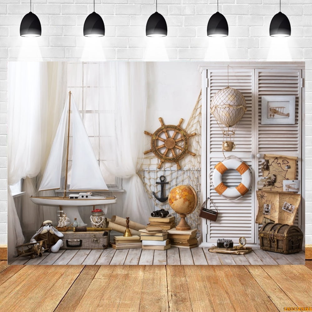 l Rudder Star Sea Theme Baby Birthday Portrait Photography Backdrop ...