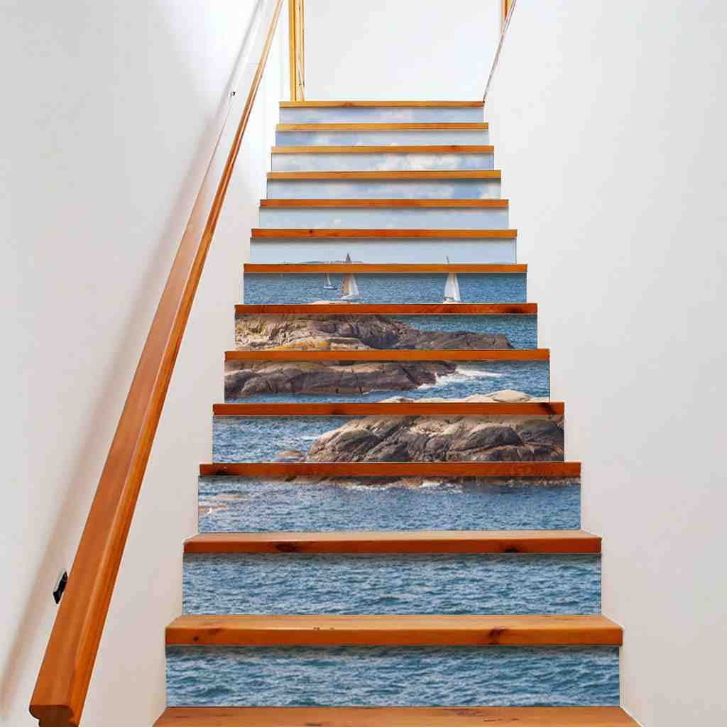 l Sailboat Stair Stickers Ocean Adventure Staircase Decals Sea Voyage ...