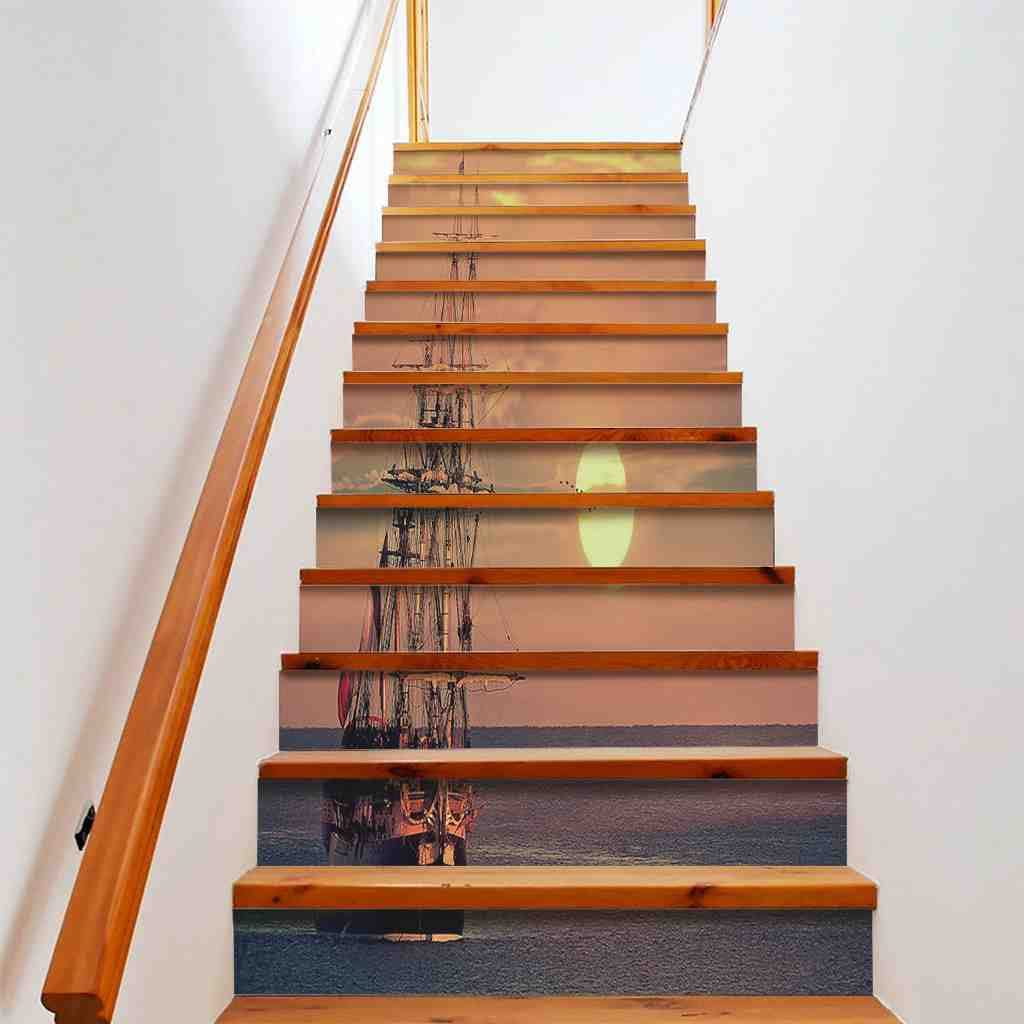l Sailboat Stair Stickers Ocean Adventure Staircase Decals Sea Voyage ...