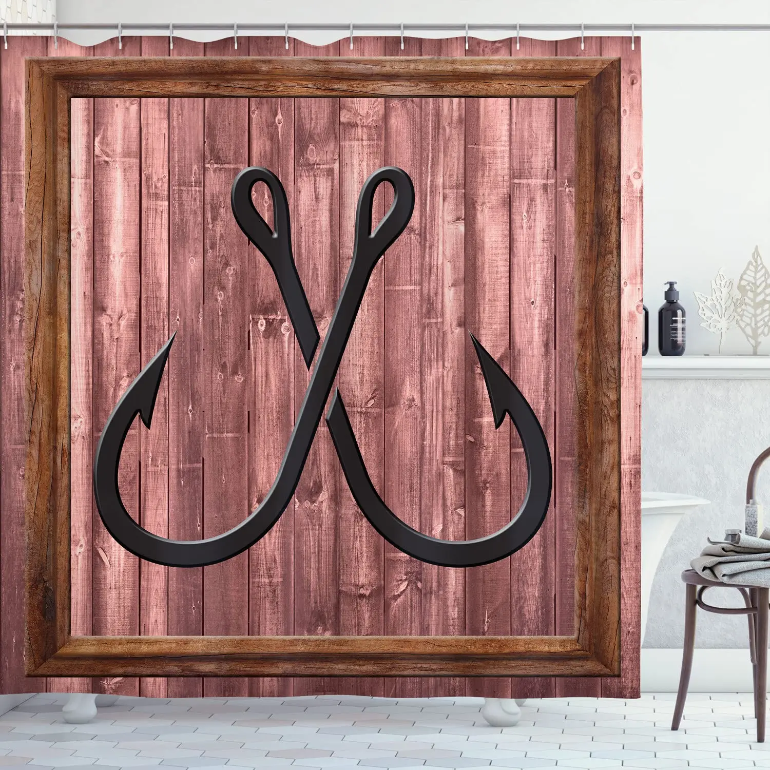 l Shower Curtain Fishing Lures Anchor Modern Abstract Painting Wooden ...