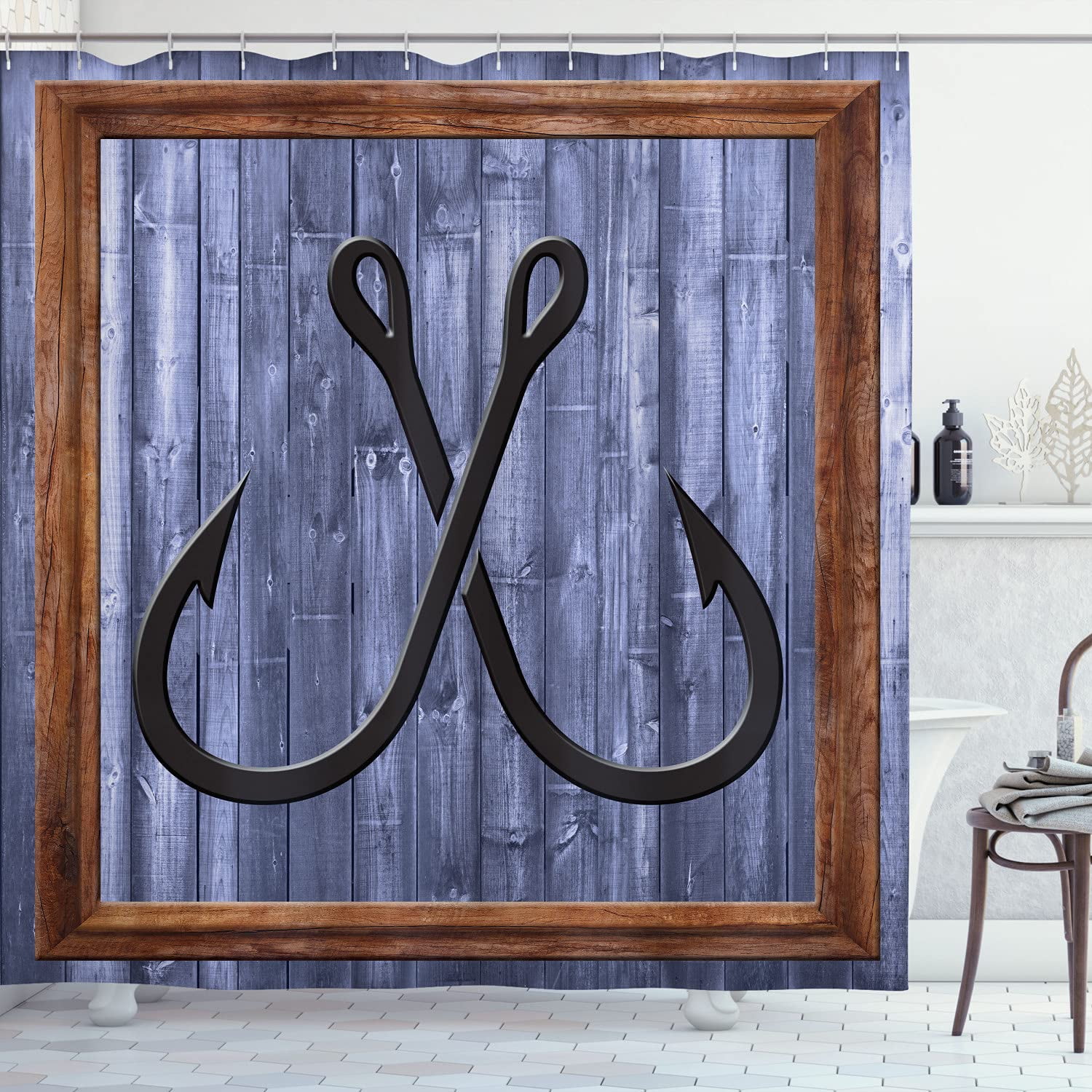 l Shower Curtain Fishing Lures Anchor Modern Abstract Painting Wooden ...