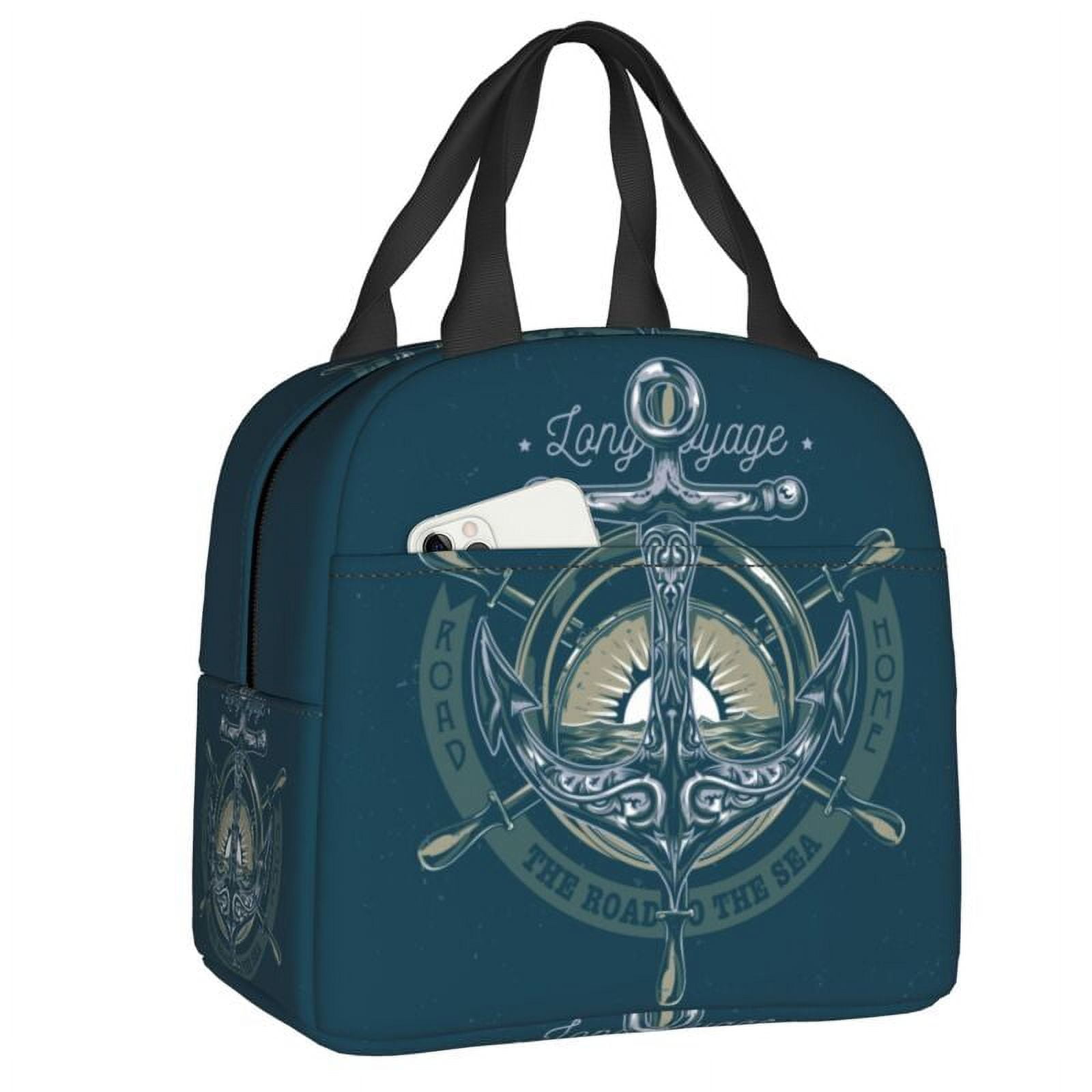 l Stripes With Navy Blue Anchor Insulated Lunch Bag for Office Sailing ...