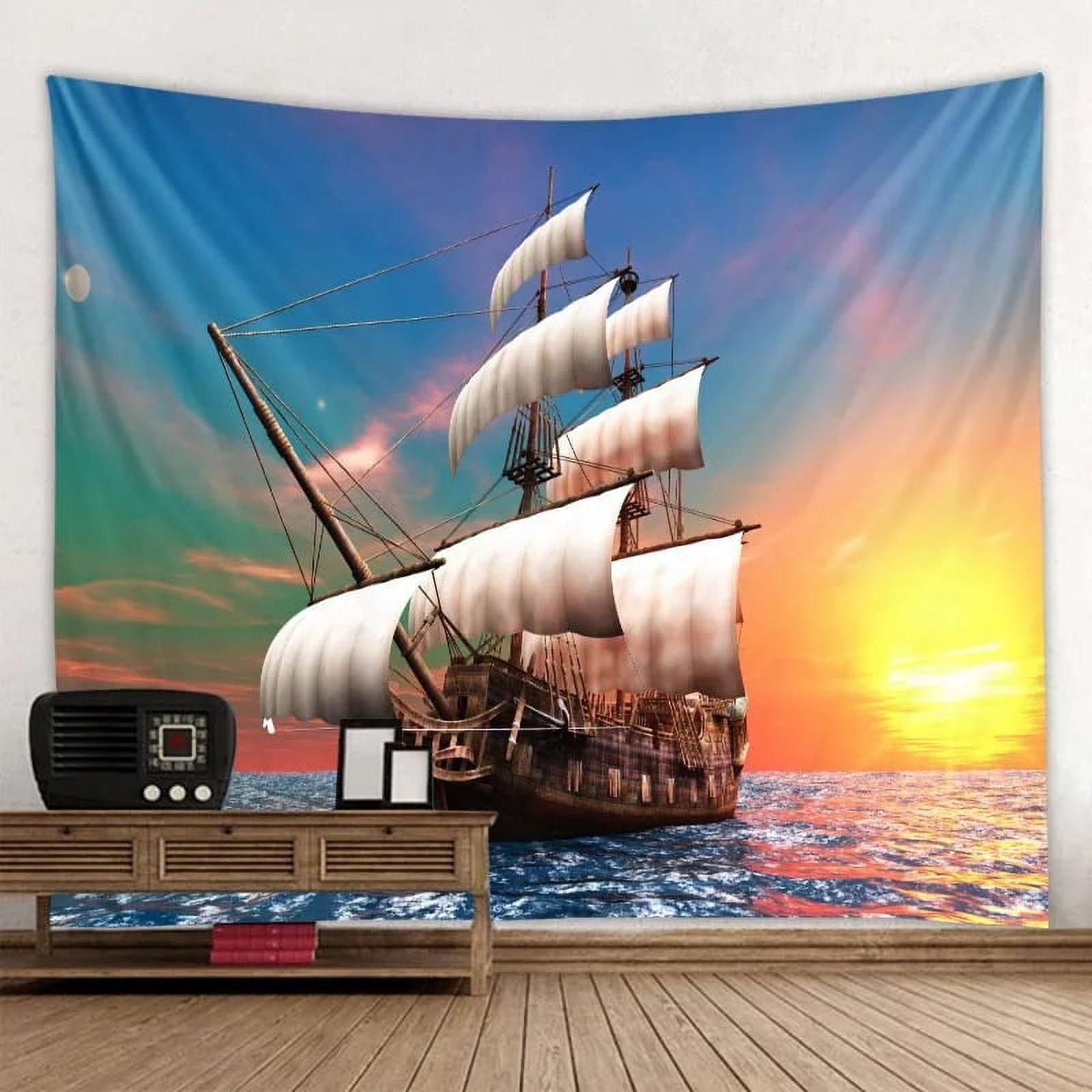 l tapestry pirate ship wall hanging psychedelic decoration aesthetics ...