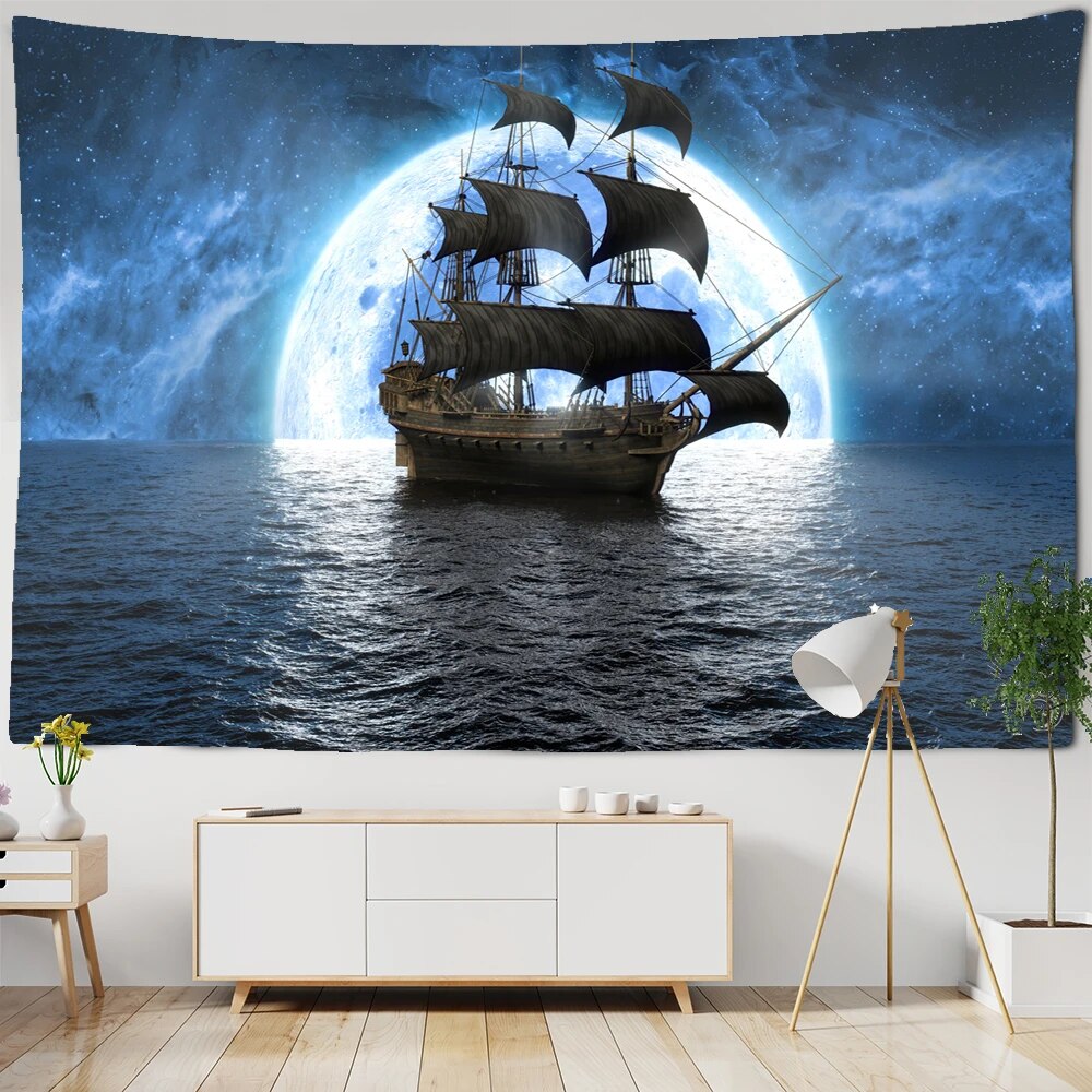 l tapestry pirate ship wall hanging psychedelic decoration aesthetics ...