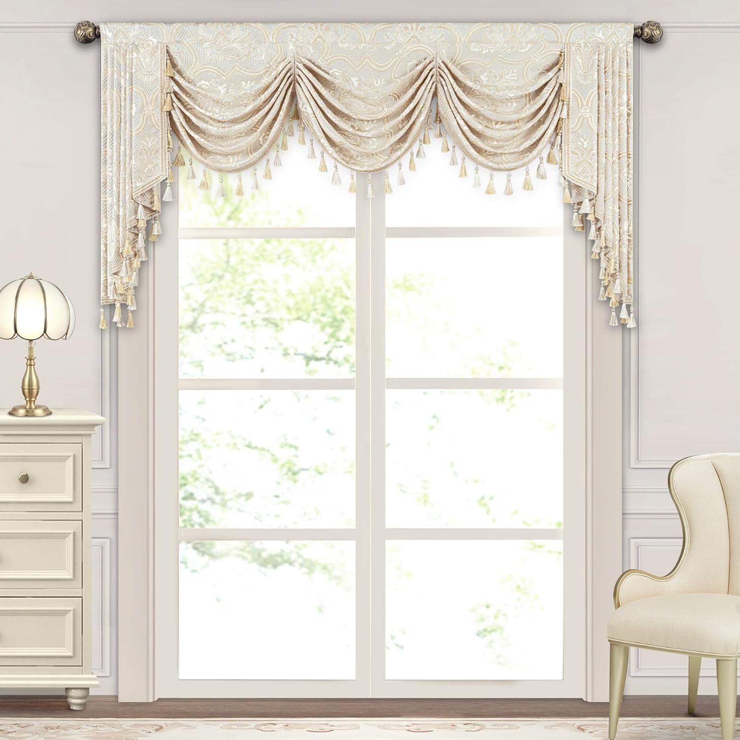 lEuropean Elegant Waterfall Valance for Living Room, Luxury Jacquard ...