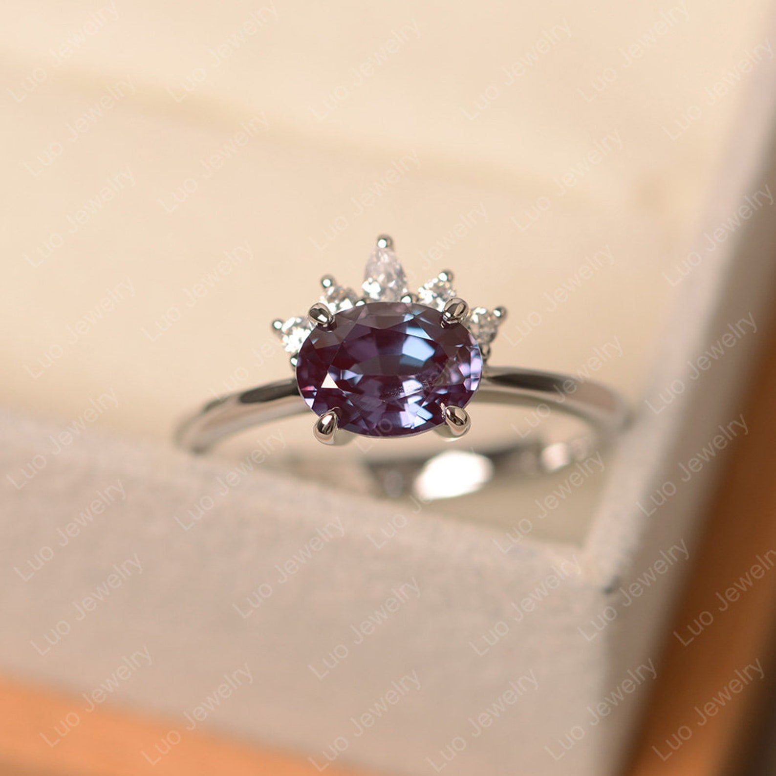 lab alexandrite ring, anniversary ring, sterling silver, oval cut ...